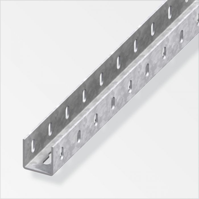 Alfer Profilé en U carré perforé Acier galvanisé Galvanisé 1000 mm 35 ...